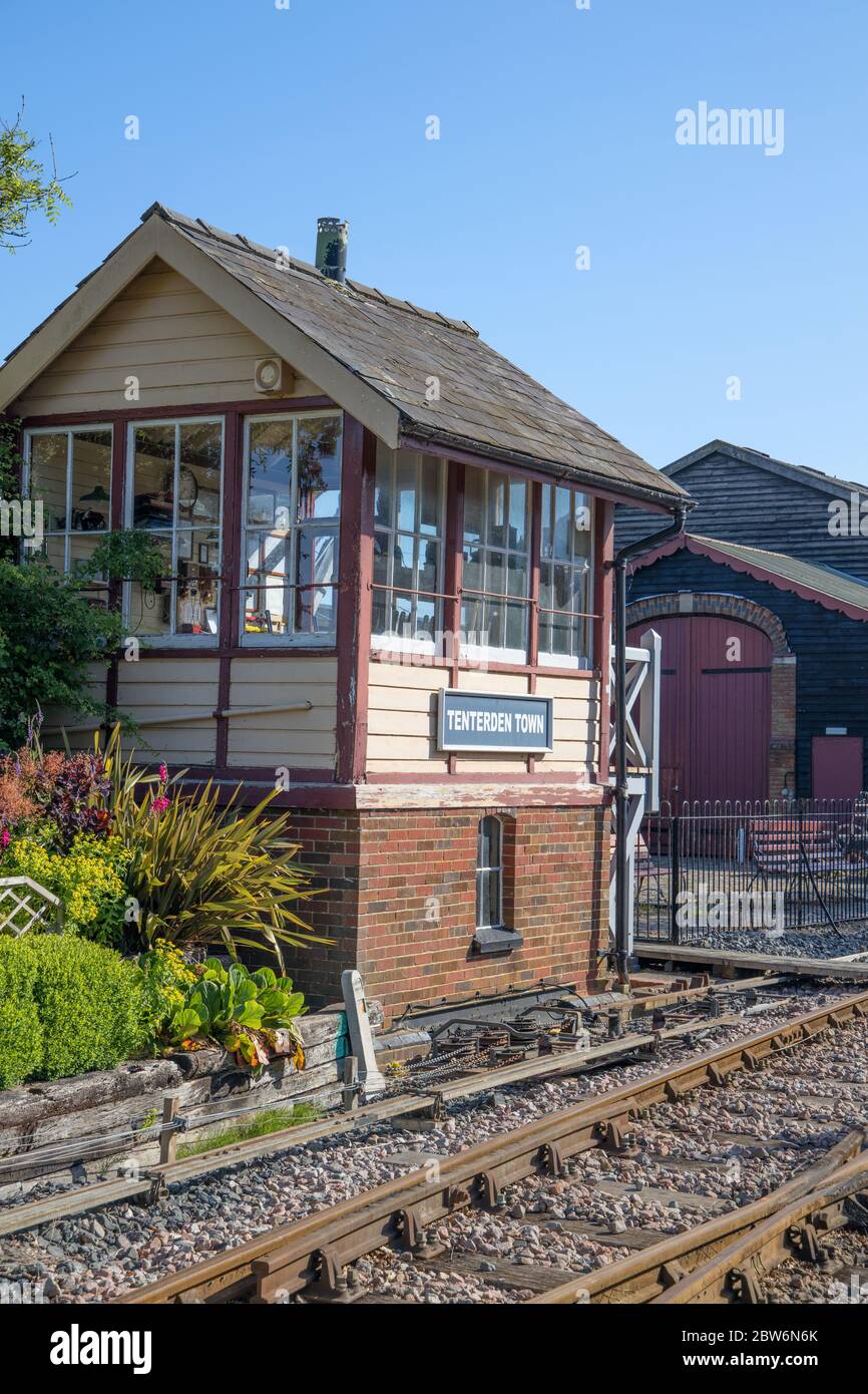 the kent and east sussex railway station signal box at tenterden kent ...