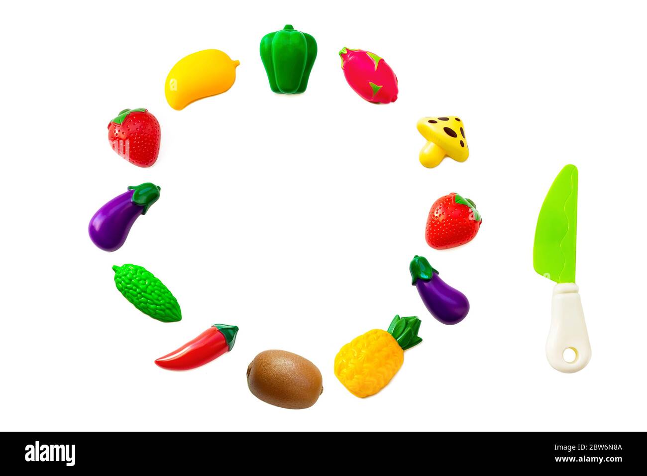 Toy plastic fruits and vegetable collection set isolated on white ...