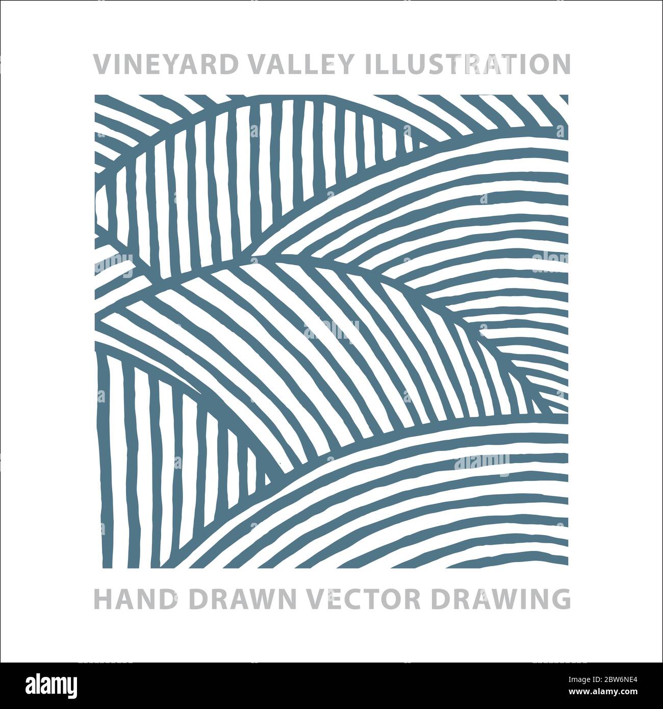 Valley abstract drawing. Vineyard and sunny valley hand drawn vector ...