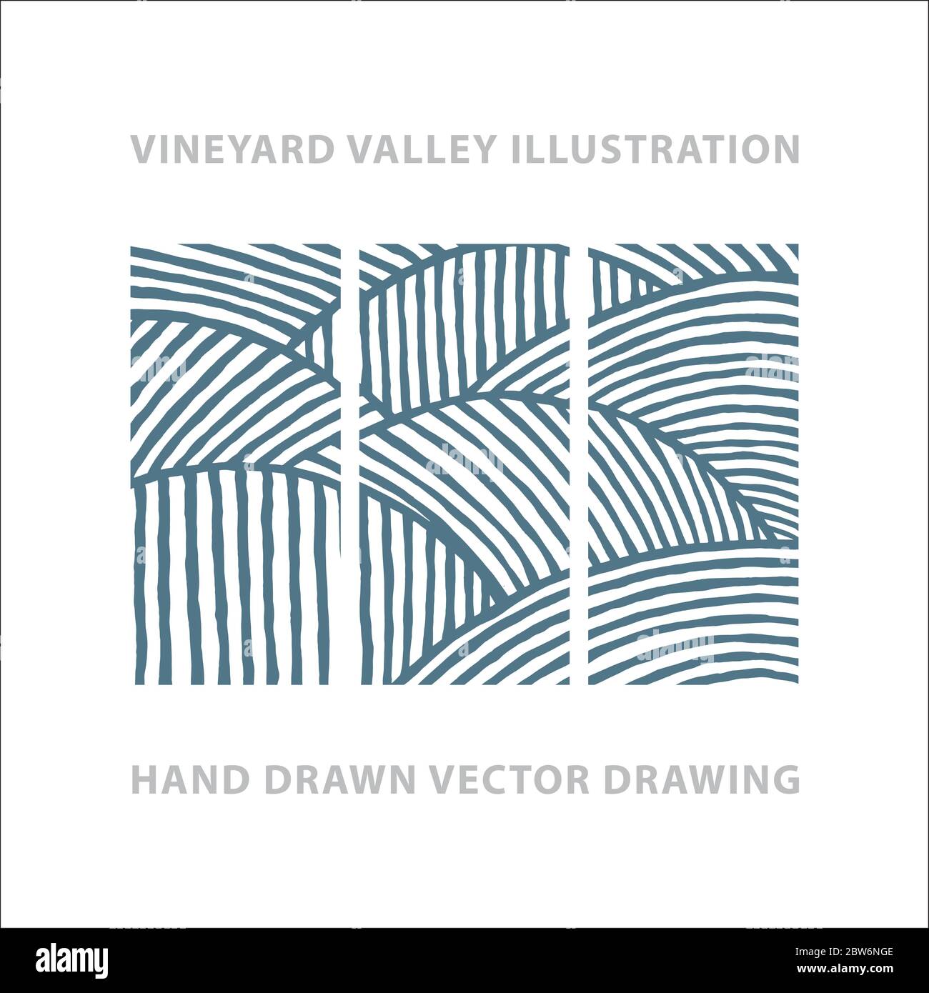 Valley abstract drawing. Vineyard and sunny valley hand drawn vector ...