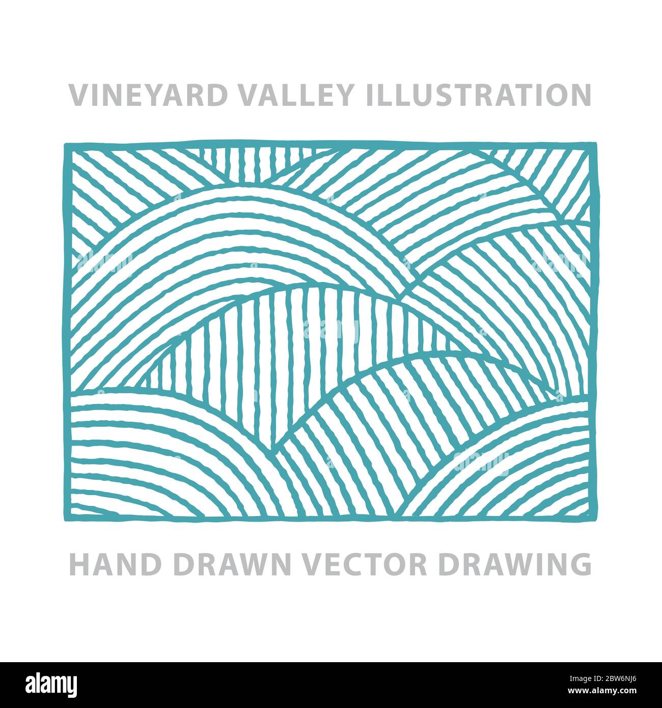 Valley abstract drawing. Vineyard and sunny valley hand drawn vector ...
