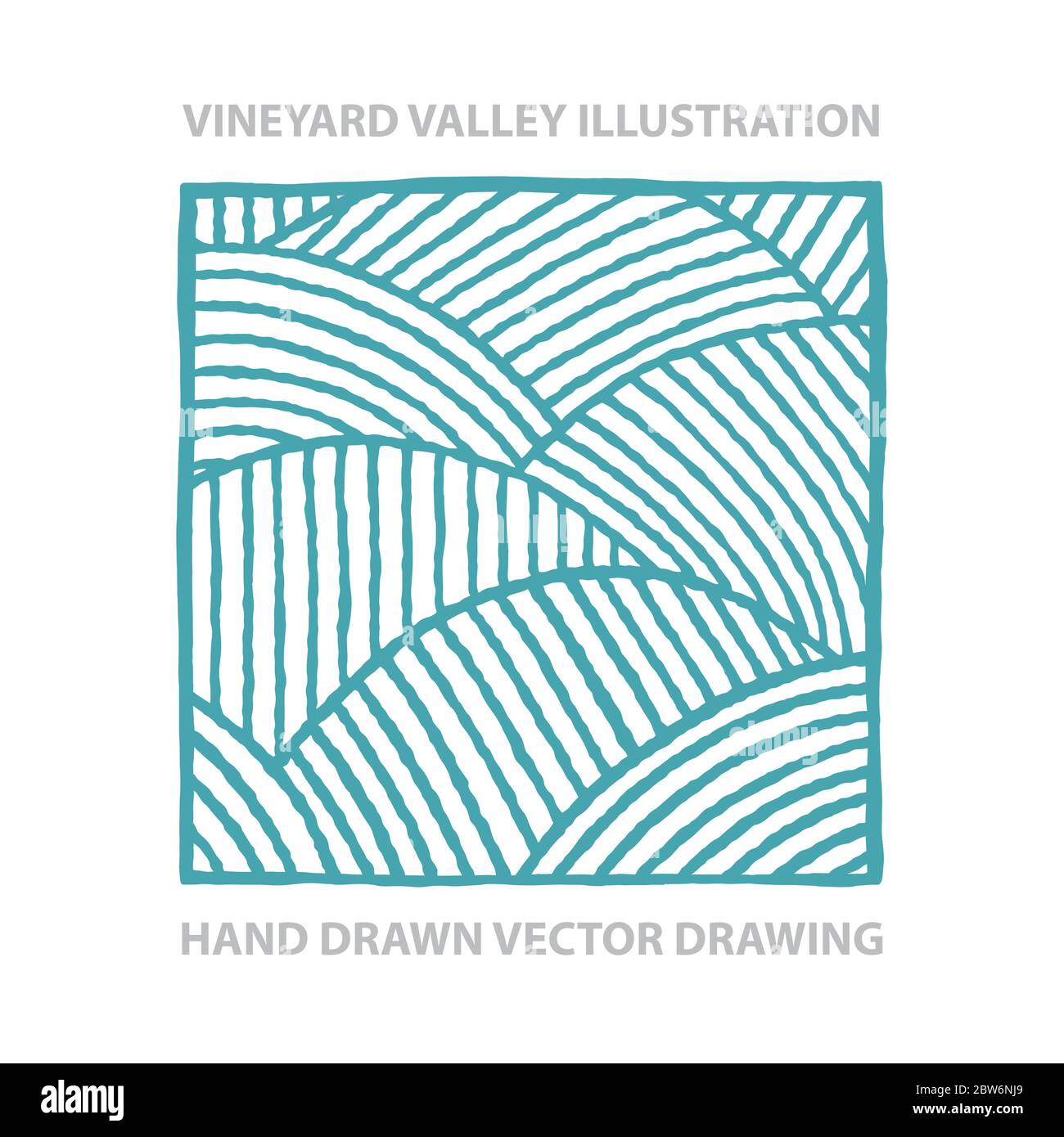 Valley abstract drawing. Vineyard and sunny valley hand drawn vector ...