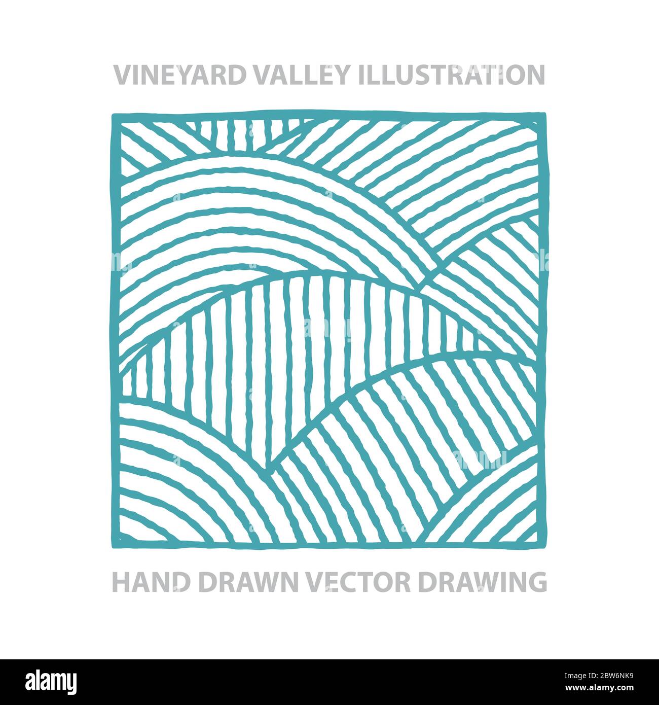 Valley abstract drawing. Vineyard and sunny valley hand drawn vector ...