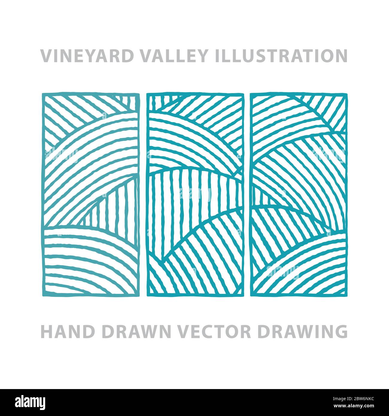 Valley abstract drawing. Vineyard and sunny valley hand drawn vector ...