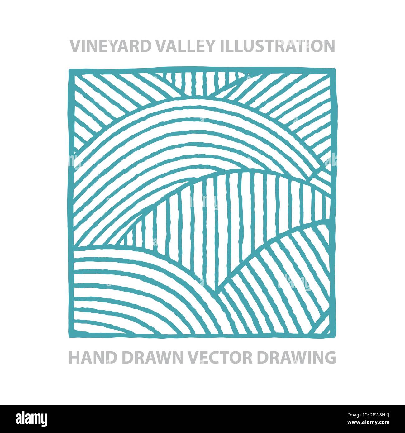 Valley abstract drawing. Vineyard and sunny valley hand drawn vector ...