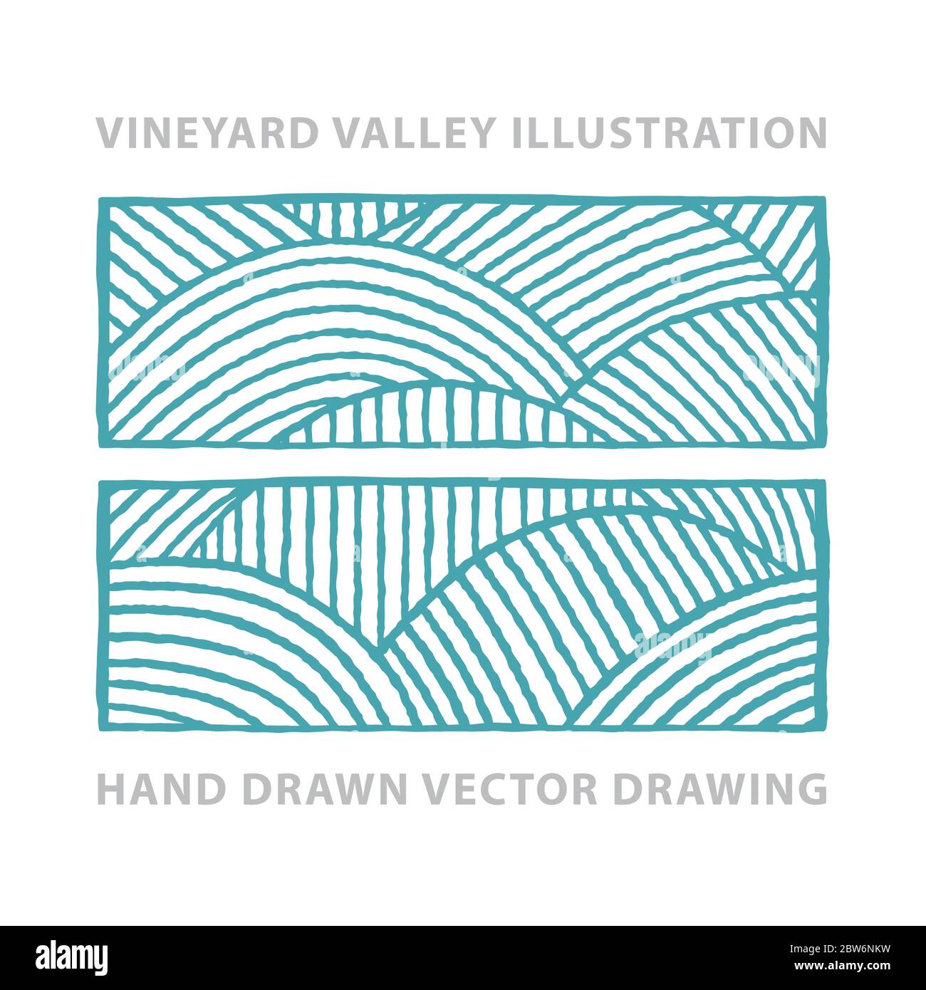 Valley abstract drawing. Vineyard and sunny valley hand drawn vector ...