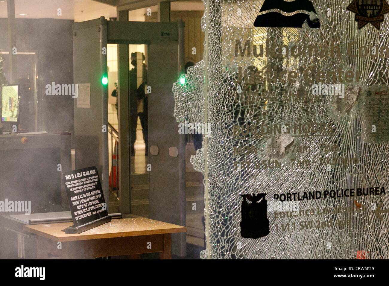 Windows show destruction at the Portland Police Bureau Justice Center ...