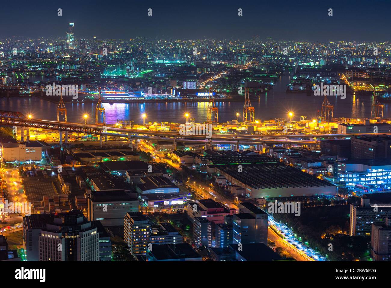 Osaka / Japan - November 10, 2017: Areal view of Osaka port area and ...