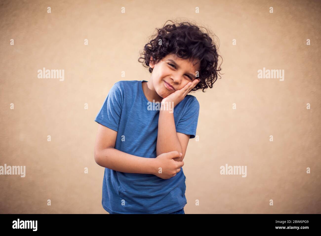 Kid boy feels strong tooth pain. Children, healthcare and medicine ...