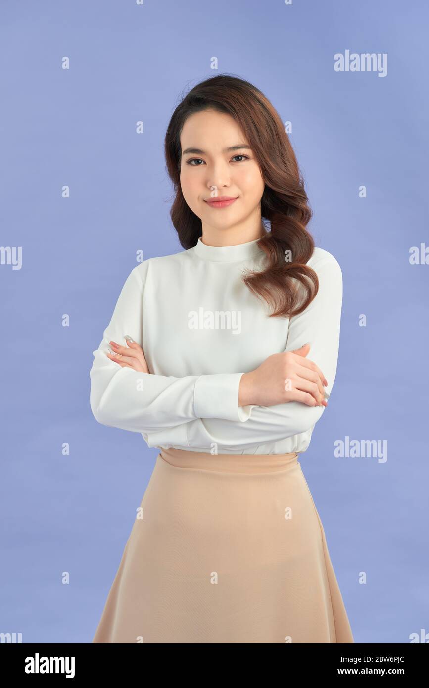 Portrait of her she nice attractive pretty girl folded arms isolated ...