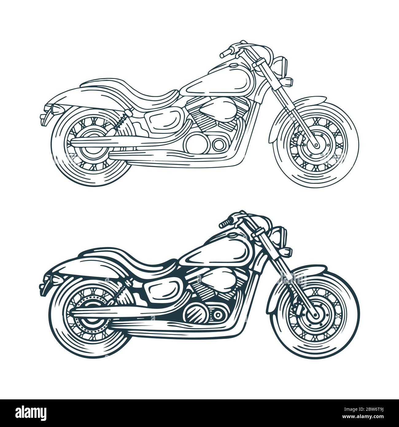 Motorcycle hand drawn vector illustrations set. Motorbike isolated on a ...