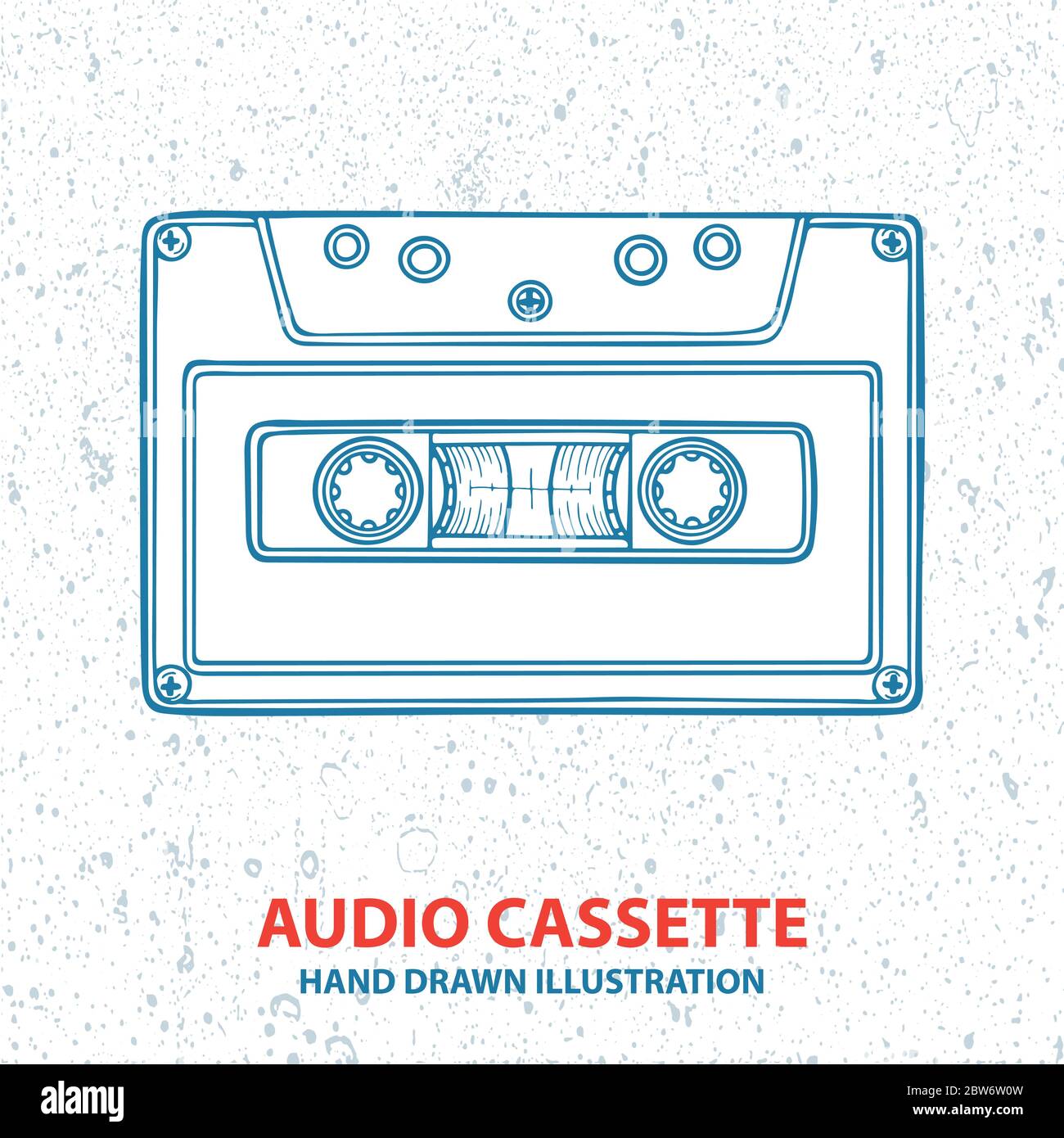 Audio tape cassette. Hand drawn vintage cassette illustration. Tape ...