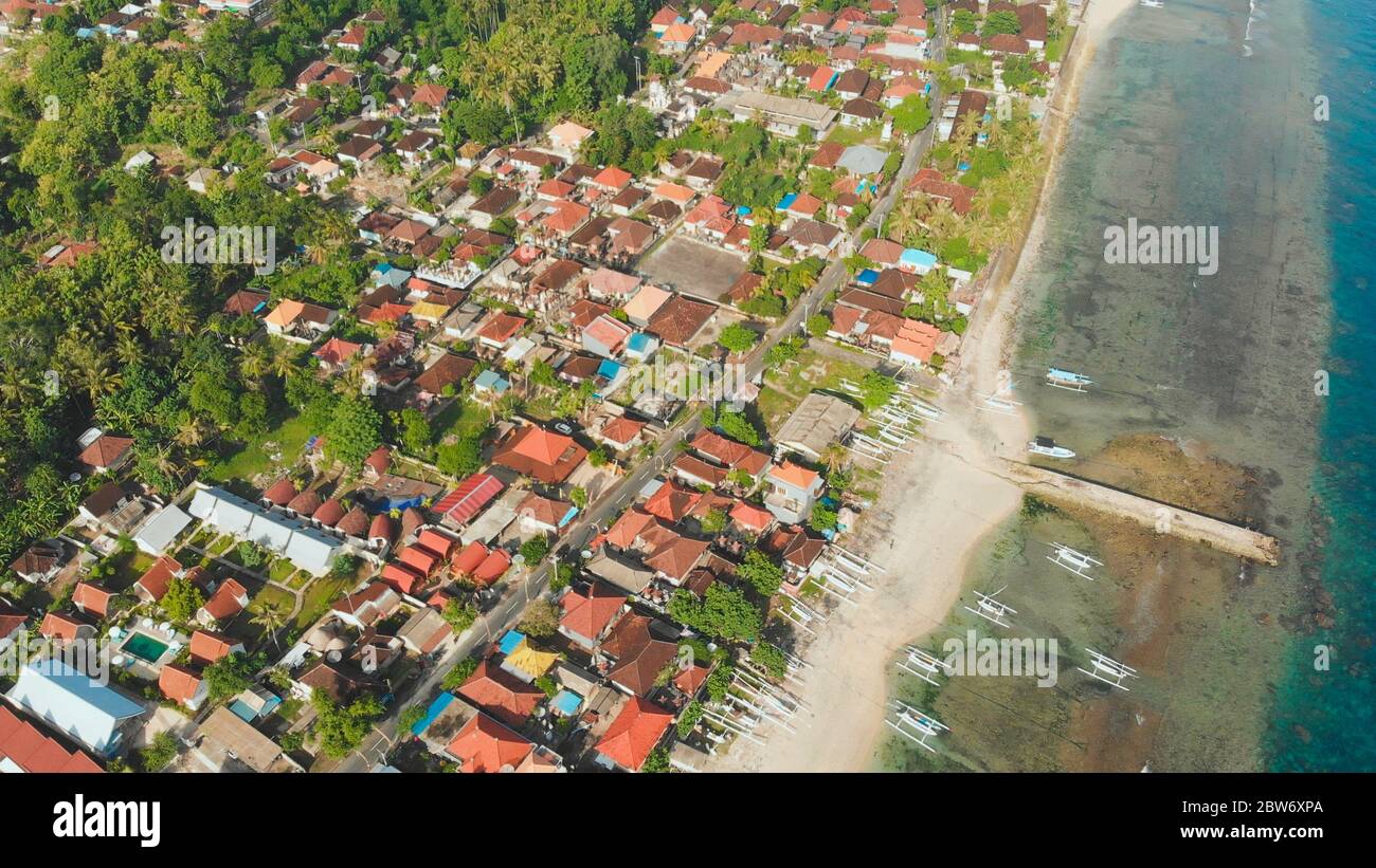 Indonesian Sampalan village on the island of Nusa Penida. View from the ...