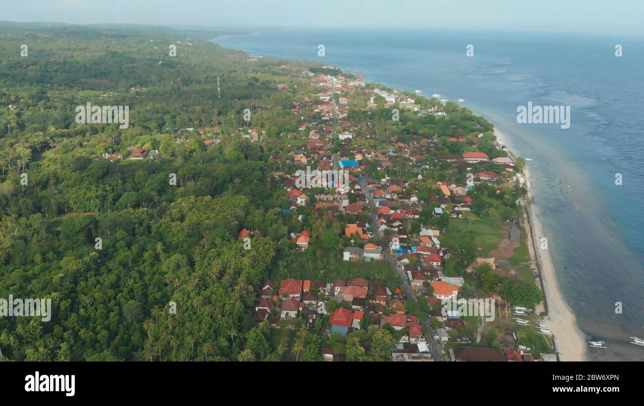 Indonesian Sampalan village on the island of Nusa Penida. View from the ...