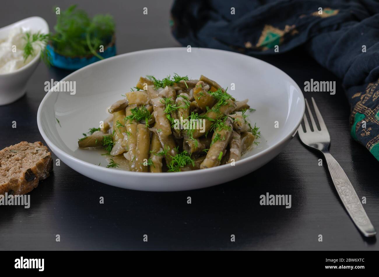 Traditional delicious Turkish foods; Broad bean with olive oil ...