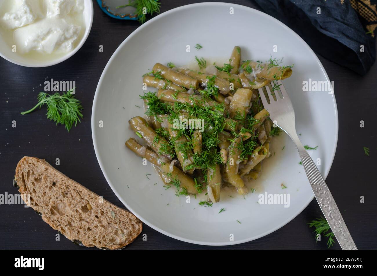 Traditional delicious Turkish foods; Broad bean with olive oil ...