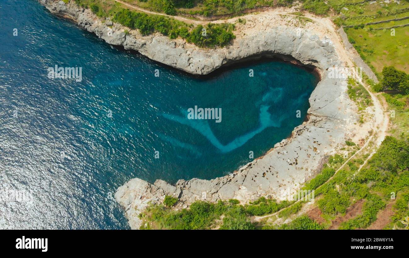 Aerial view of the small island of Nusa Penida Island from the Atuh ...