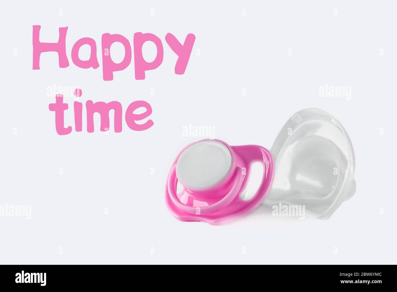 Pink baby's pacifier isolated on white background with the inscription ...