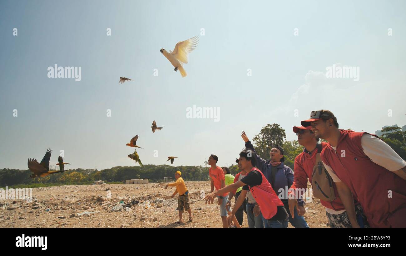 Jakarta, Indonesia - January 5, 2019: A group of parrot fans are ...