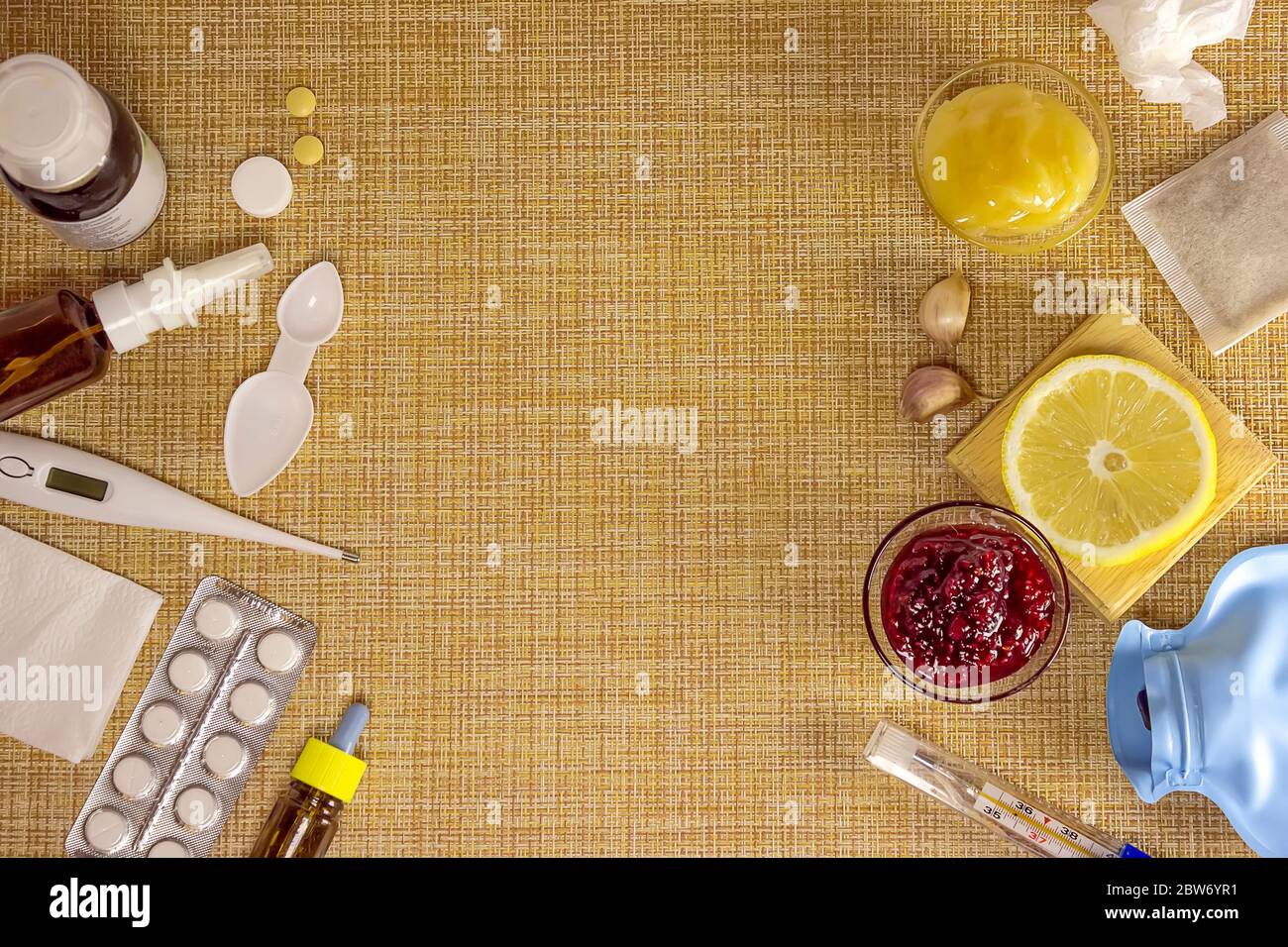 Traditional And Modern Cold Medicine. Treatment of colds and flu. Sick ...
