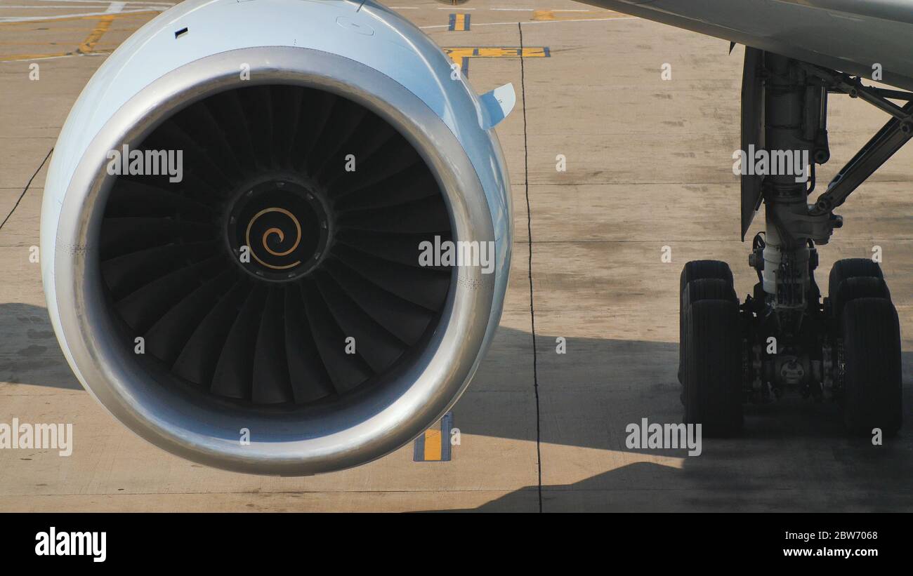 Close-up of a slow-moving aircraft engine in the parking lot Stock ...
