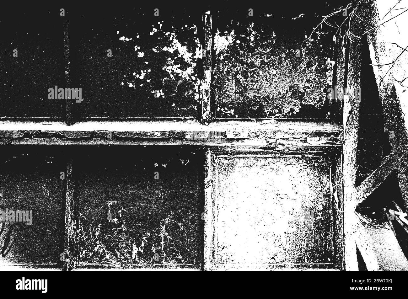 Distressed overlay old window, dirty glass, wooden frame, cracked paint ...