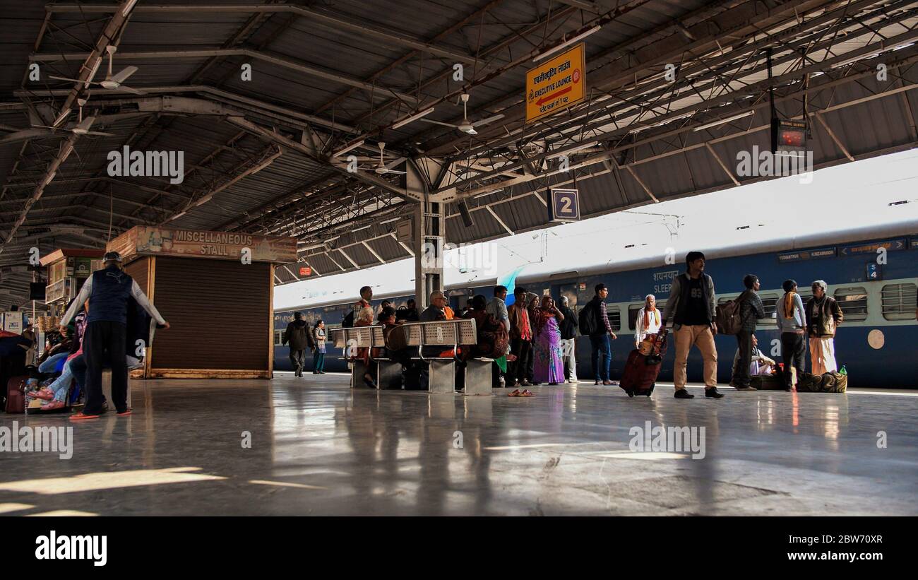 Agra, India - December 12, 2018: Railway station platform in india ...