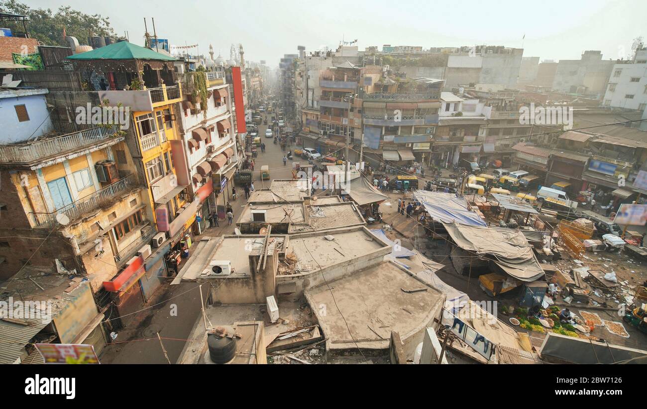 Street Main Bazaar in the old part of the capital of India Stock Photo ...