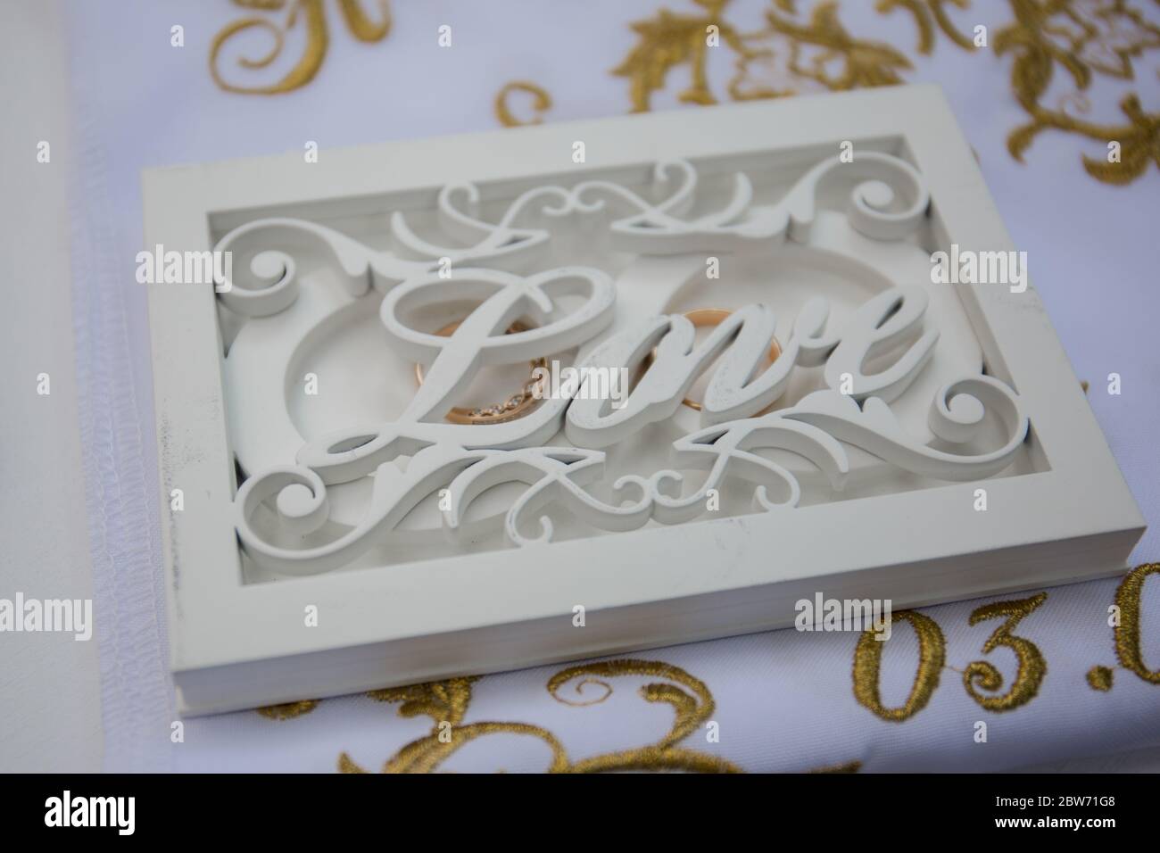 Gold wedding rings inscription hi-res stock photography and images - Alamy