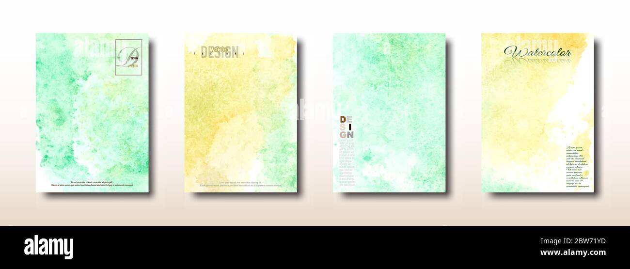 Yellow and green watercolor hand painted background collection. Trendy ...