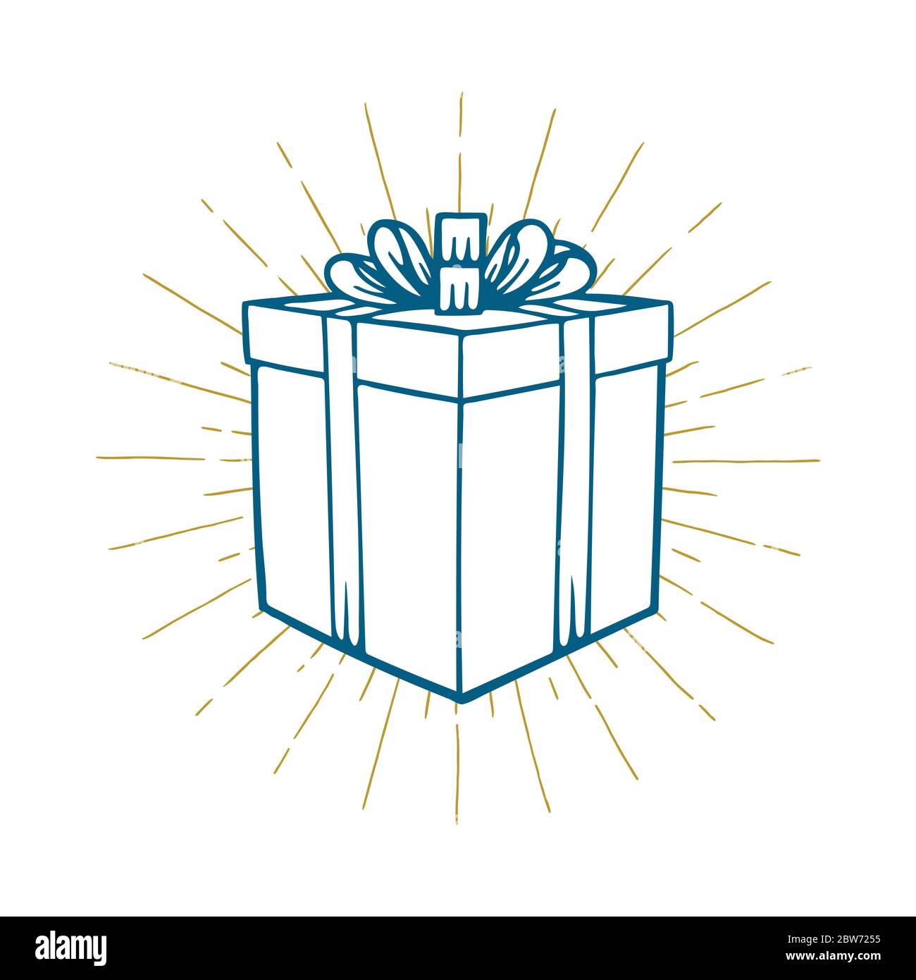 Gift Box. Hand drawn vector gift box with light rays. Gift box with ...