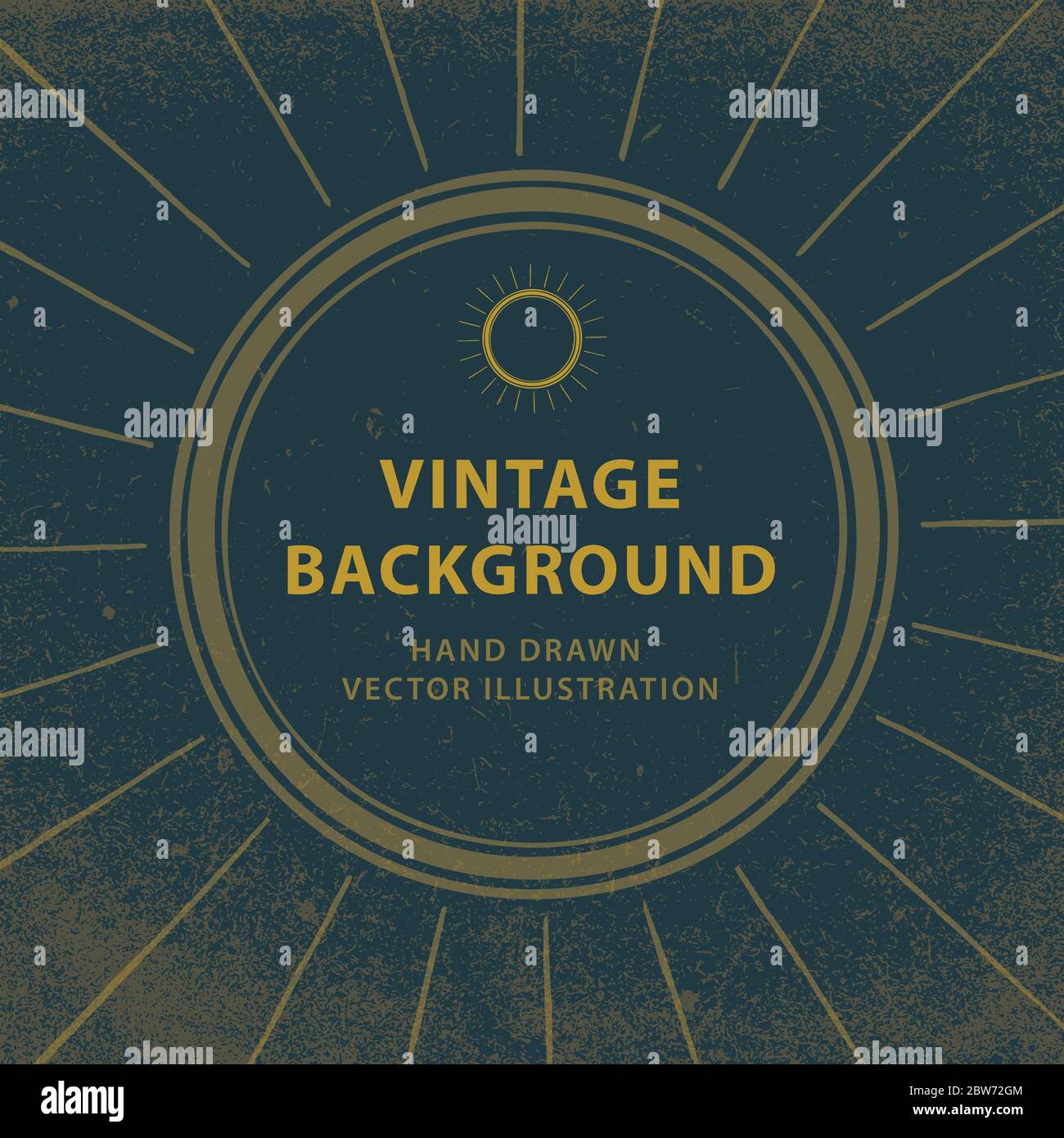 Abstract vintage background design. Sun and rays hand drawn vector ...
