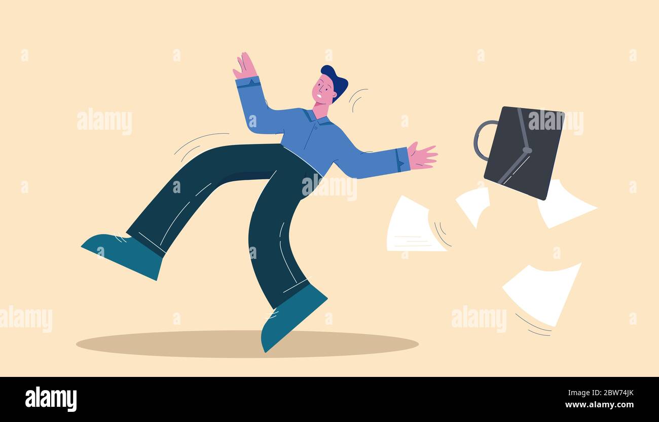 Falling Slipped Businessman With Briefcase Concept Illustration Of