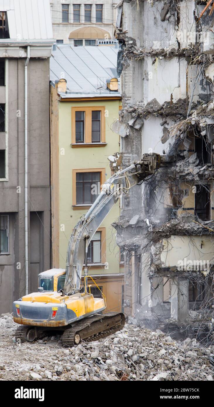 Building of the former hotel demolition for new construction, using a ...