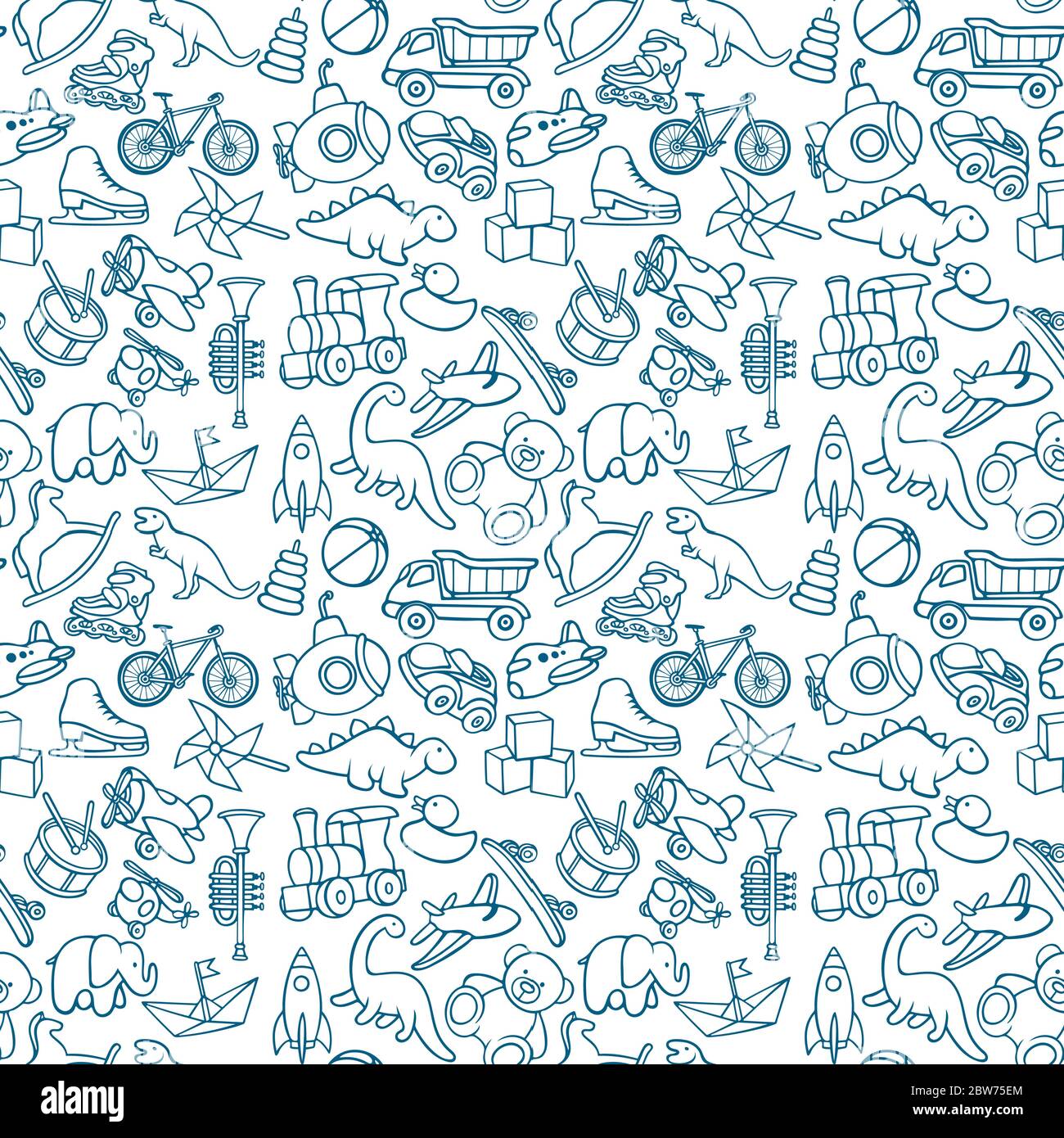 Toys hand drawn seamless pattern. Toys endless sketch drawing texture ...