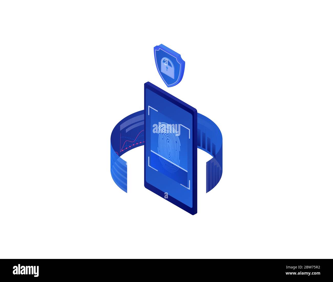 Finger scanner, biometric protection isometric. Personal Internet data ...