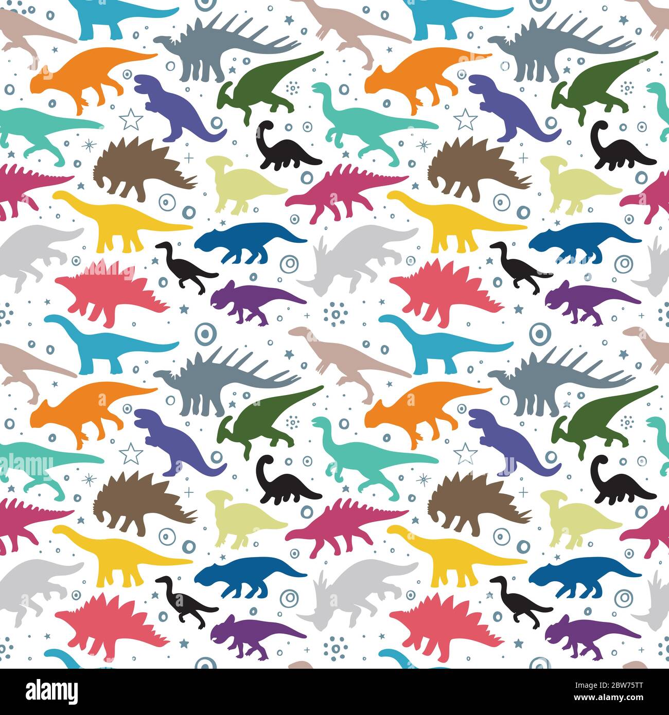 Dinosaur. Hand drawn colorful dinosaurs vector seamless background ...