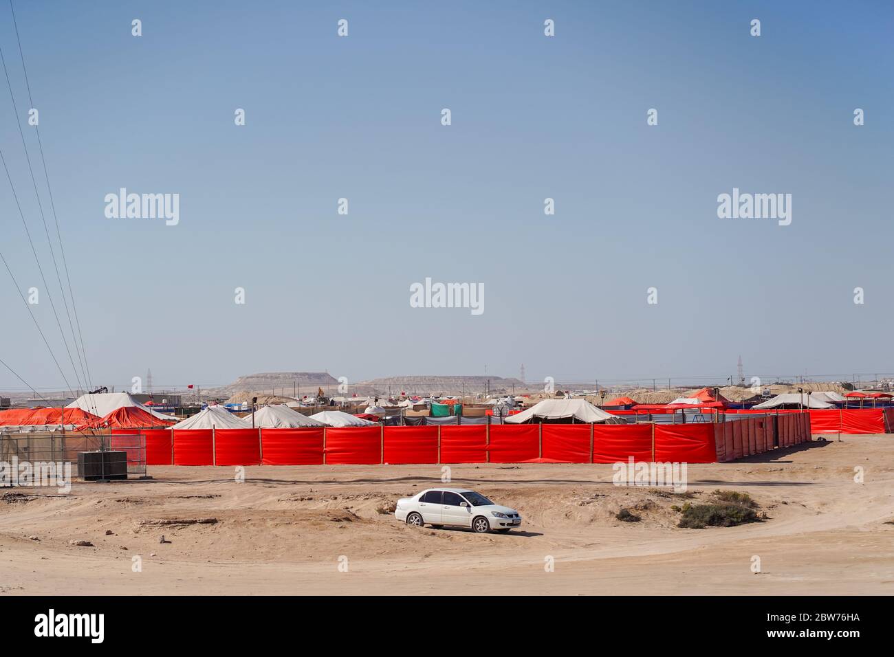 Bahrain city / Bahrain - January 15, 2020: desert area riddled with ...