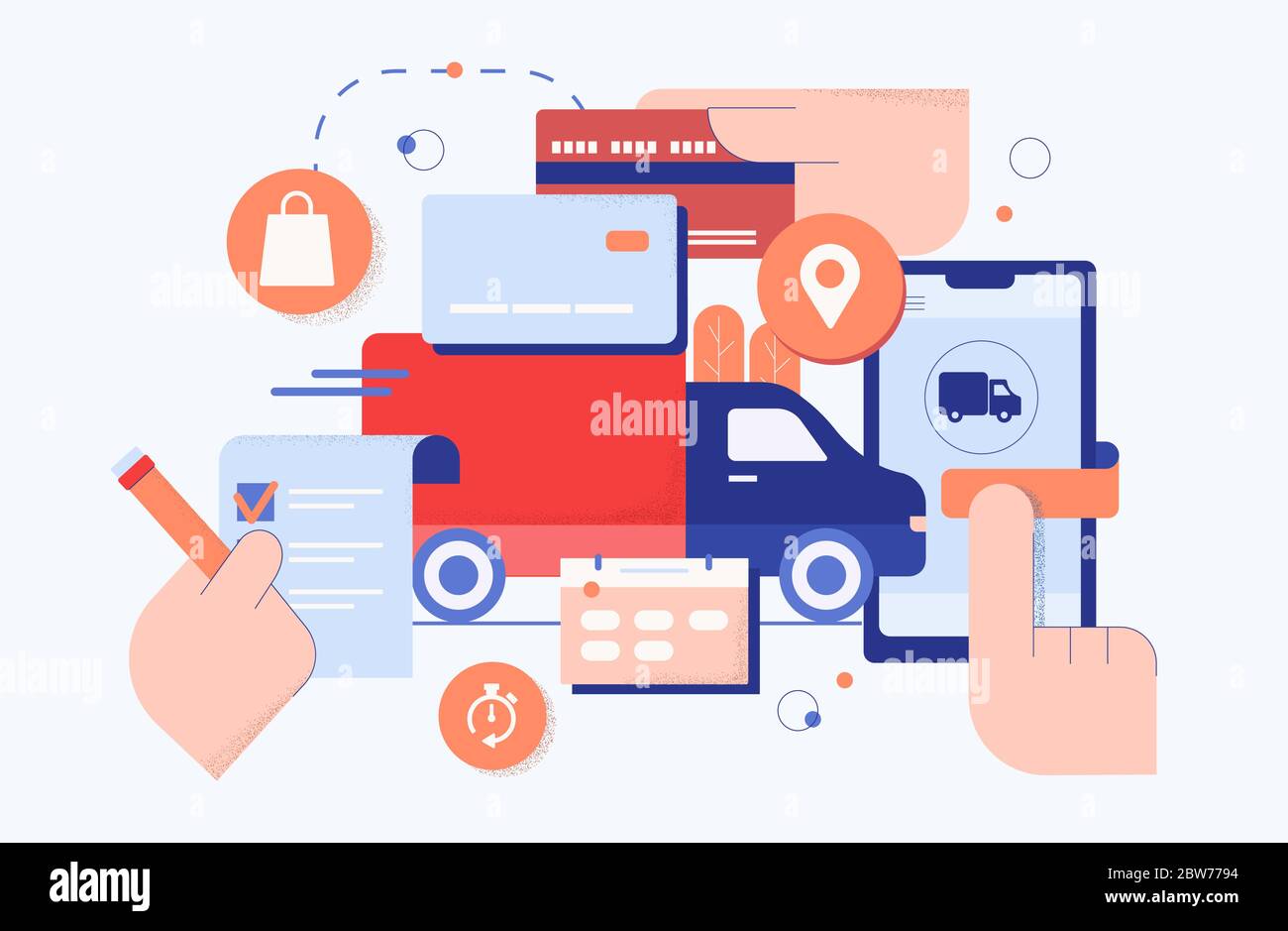 Online purchase shop delivery concept. Illustration of order in store ...