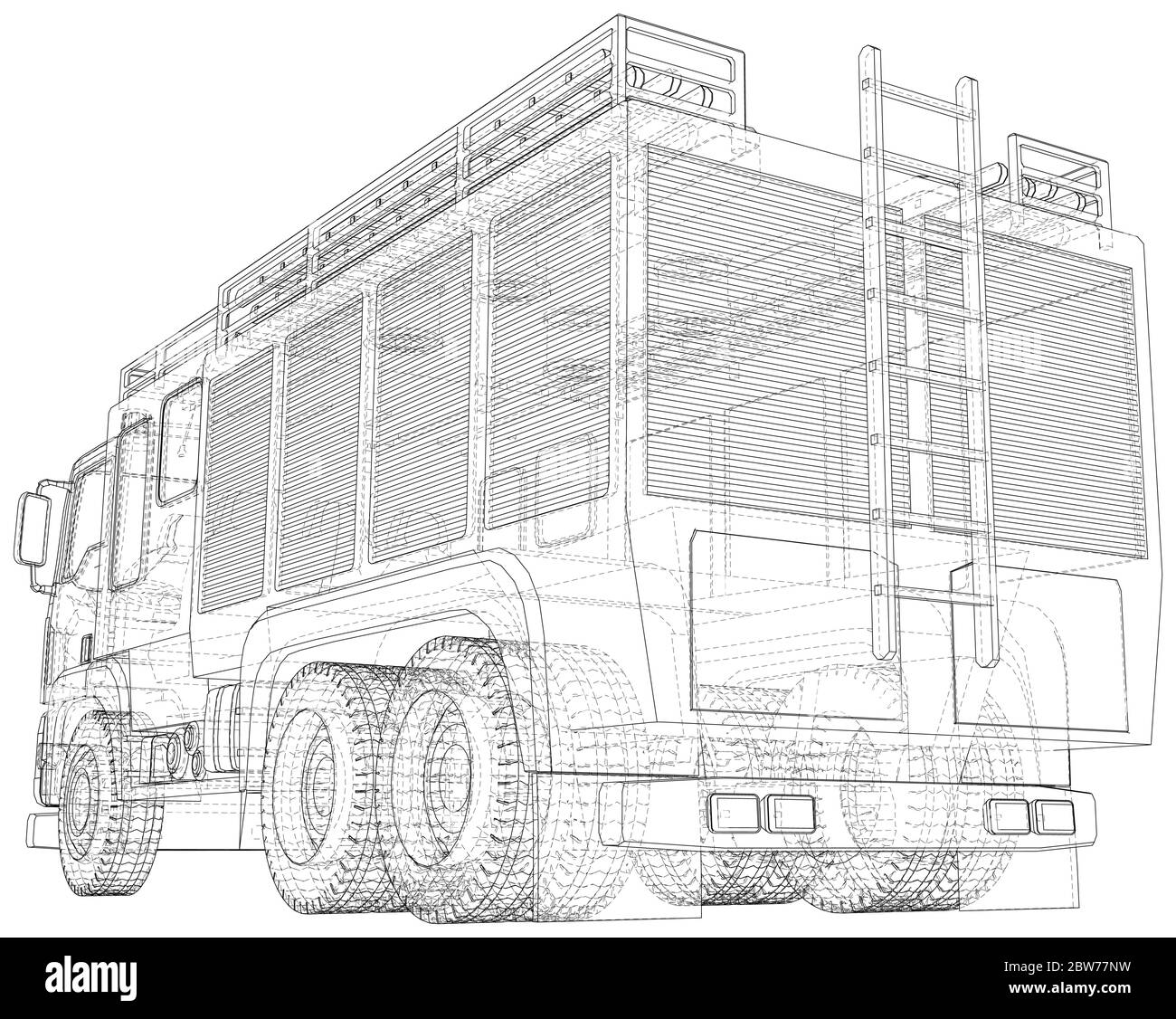 Fire Engine illustration vector. Fire truck Wire-frame line isolated ...