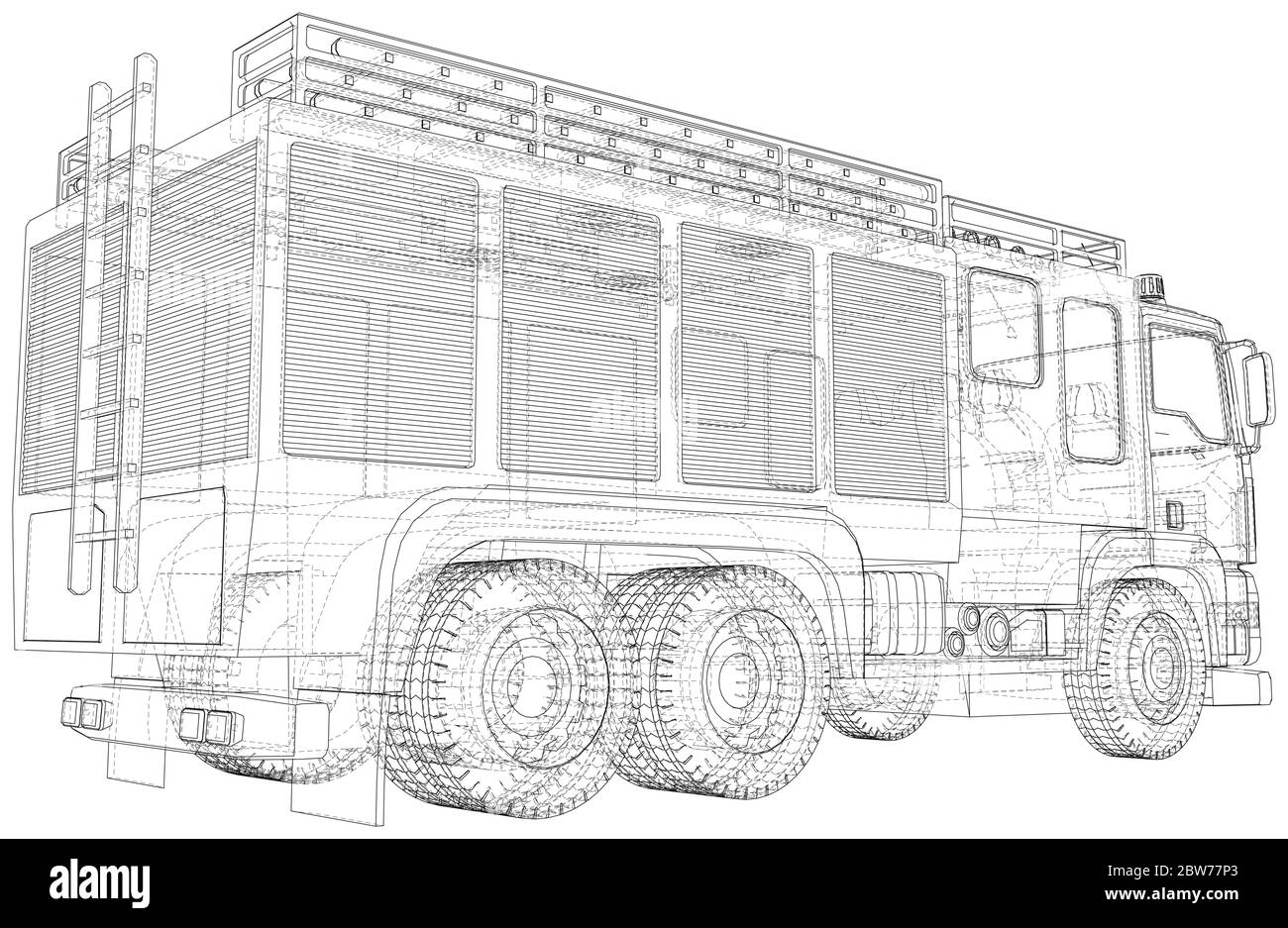 Fire Engine vector. Fire truck. Wire-frame. The layers of visible and ...