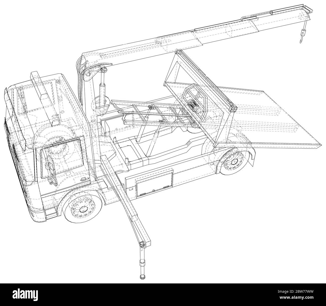 Tow truck vector. Isolated Wire-frame of breakdown lorry. Wire-frame ...