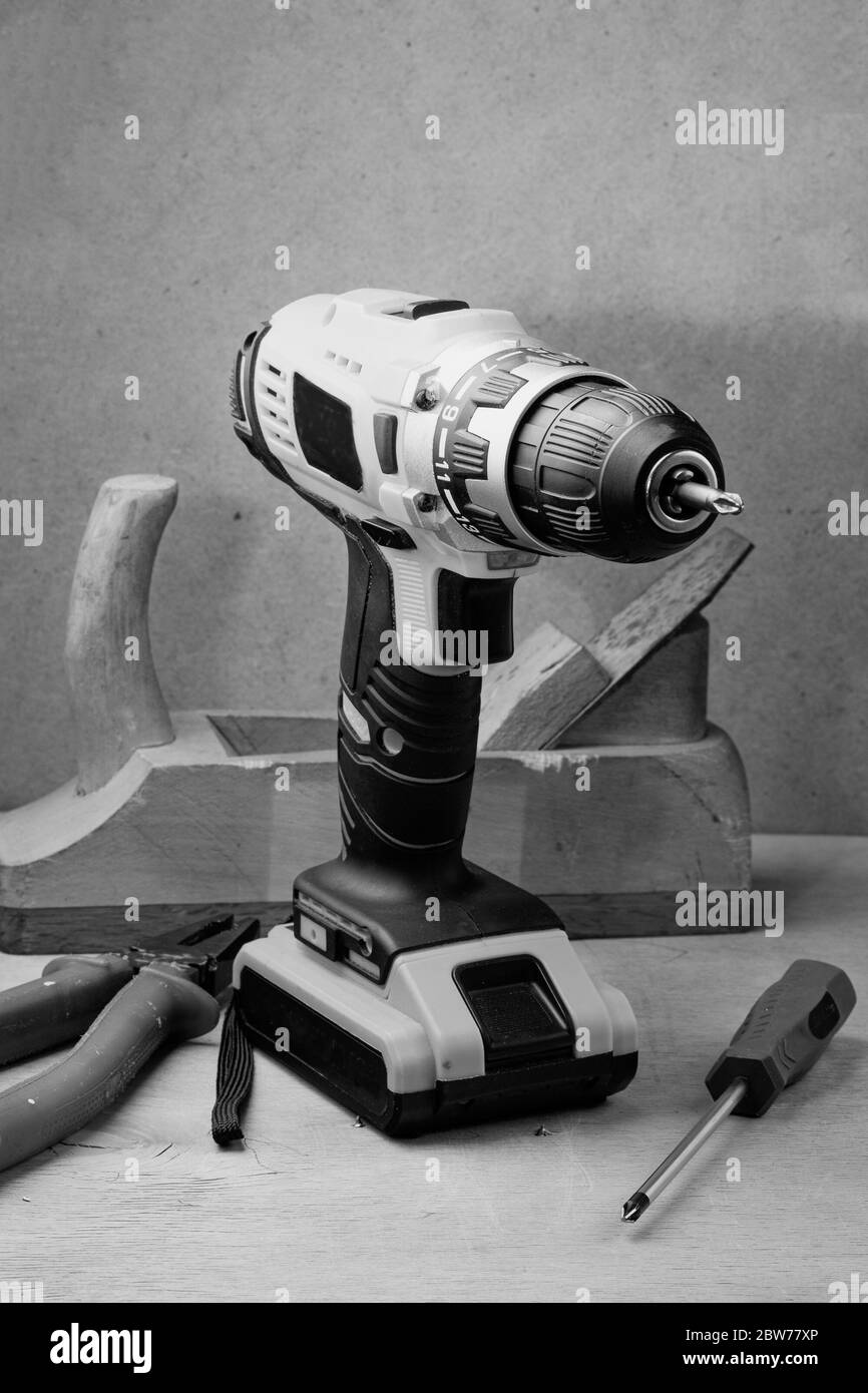 Power drill, safety Black and White Stock Photos & Images - Alamy
