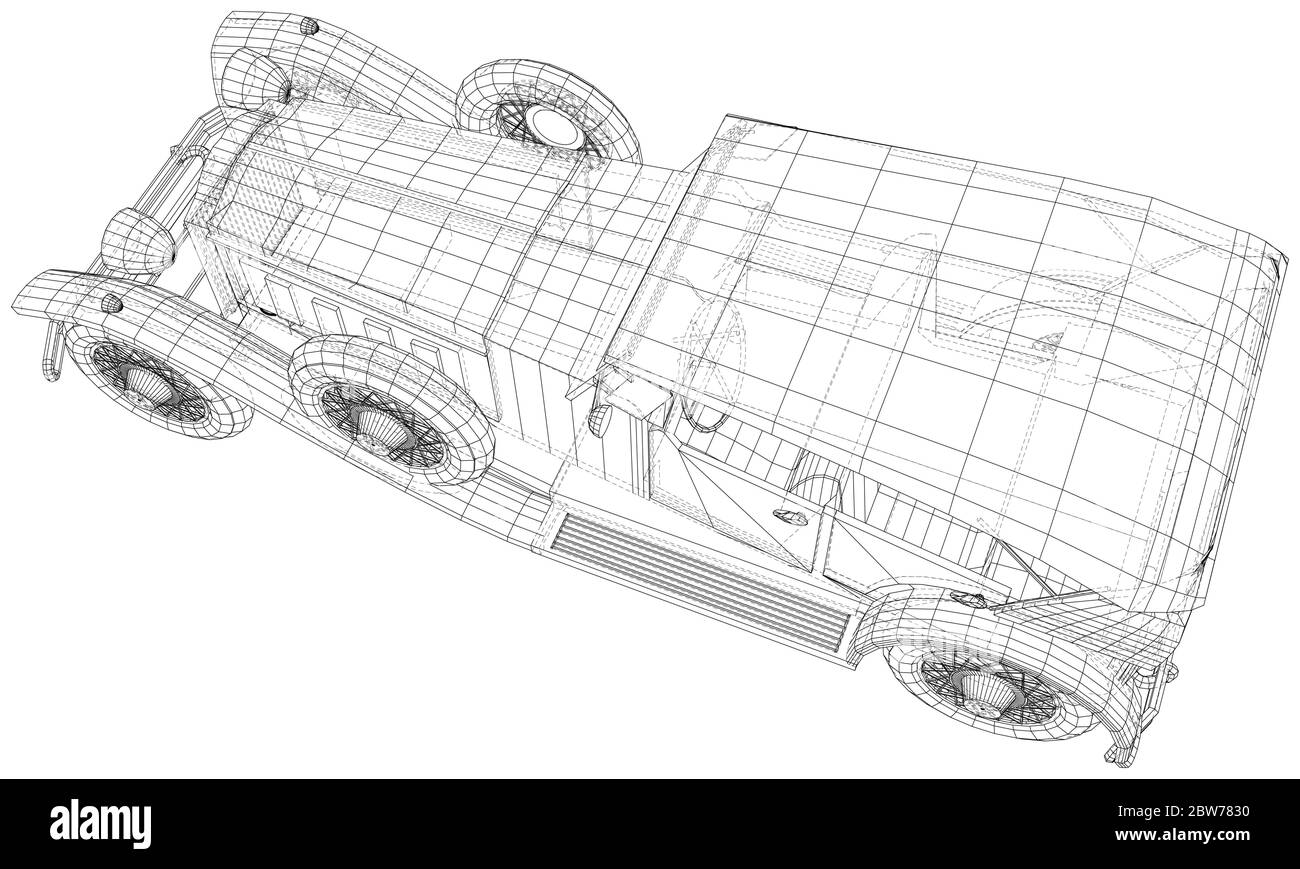 Vintage car vector. Retro car. Wire-frame. The layers of visible and ...