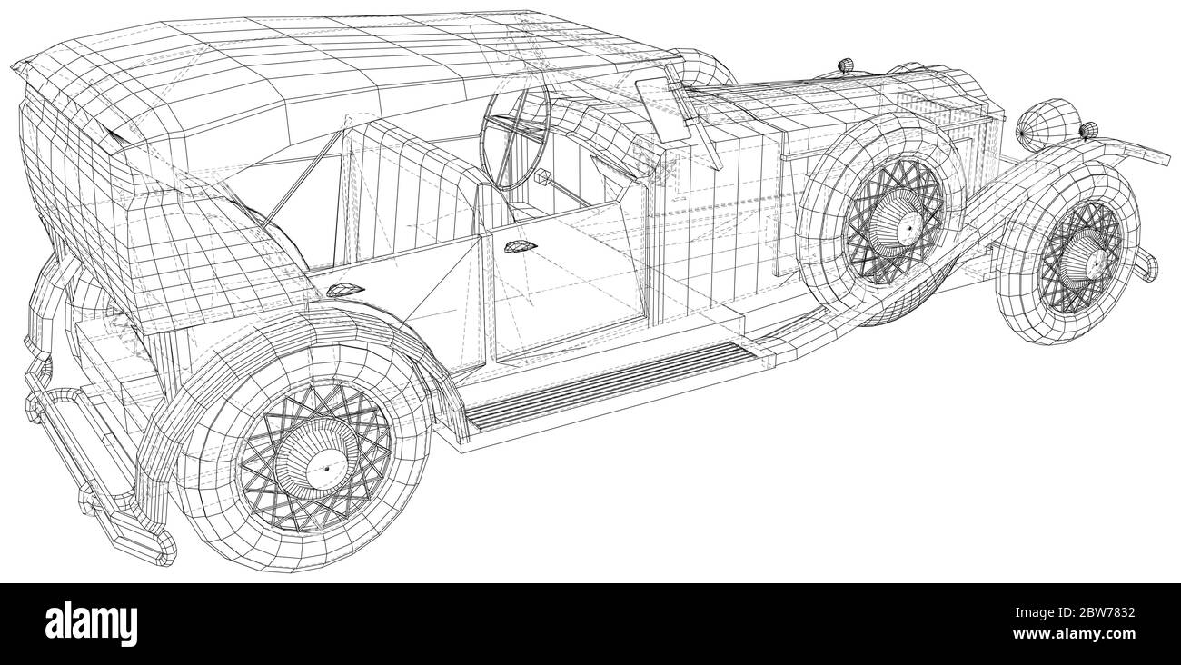 Vector Wire-frame Classic car. The layers of visible and invisible ...