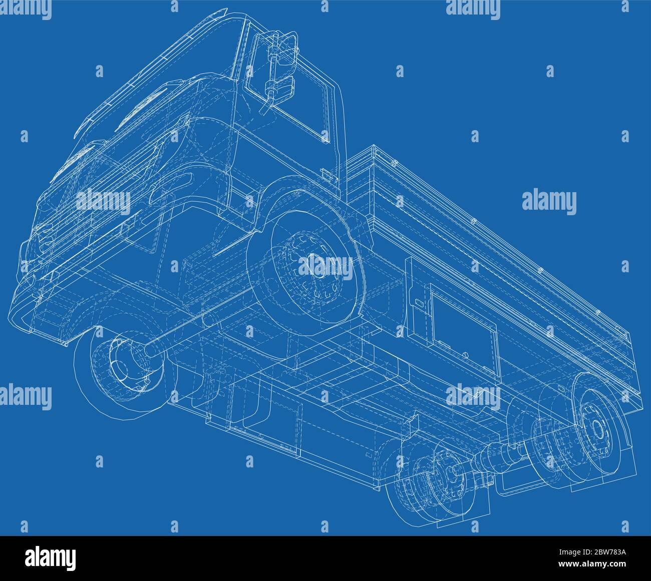 Vector Wire-frame isolated Flatbed truck on background. Vector ...