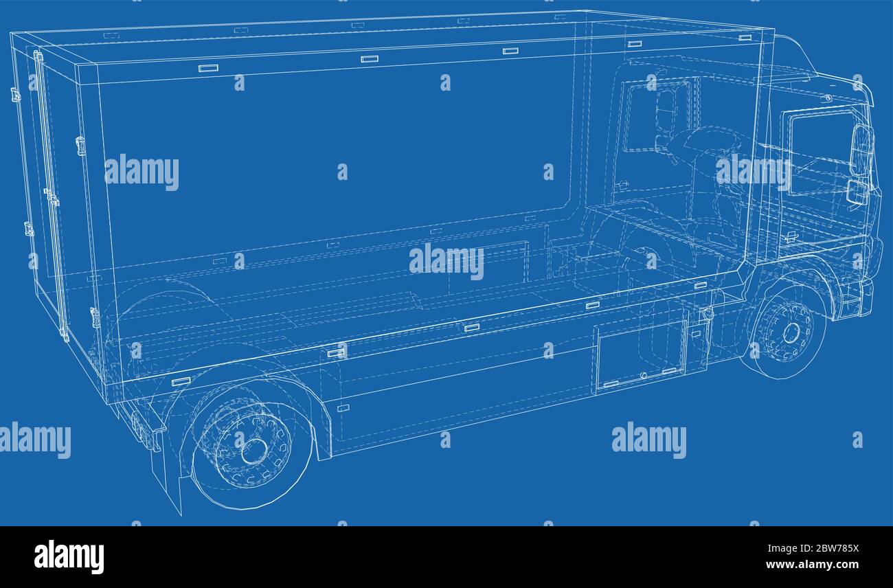 Commercial van truck illustration vector. Wire-frame line isolated ...