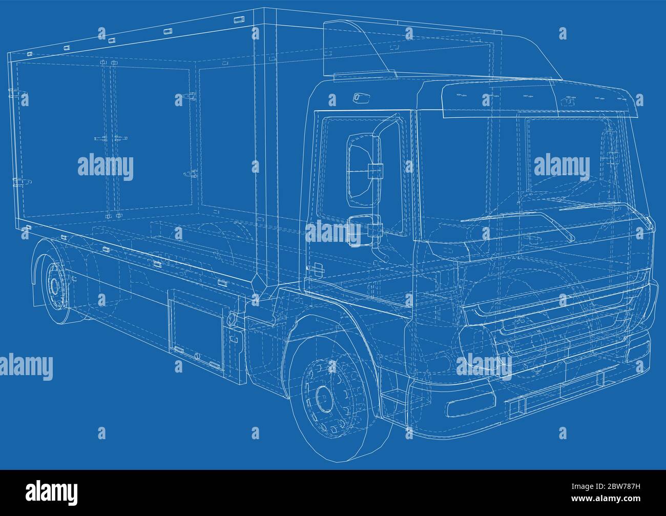 Vector Wire-frame isolated Commercial van truck on background. Vector ...