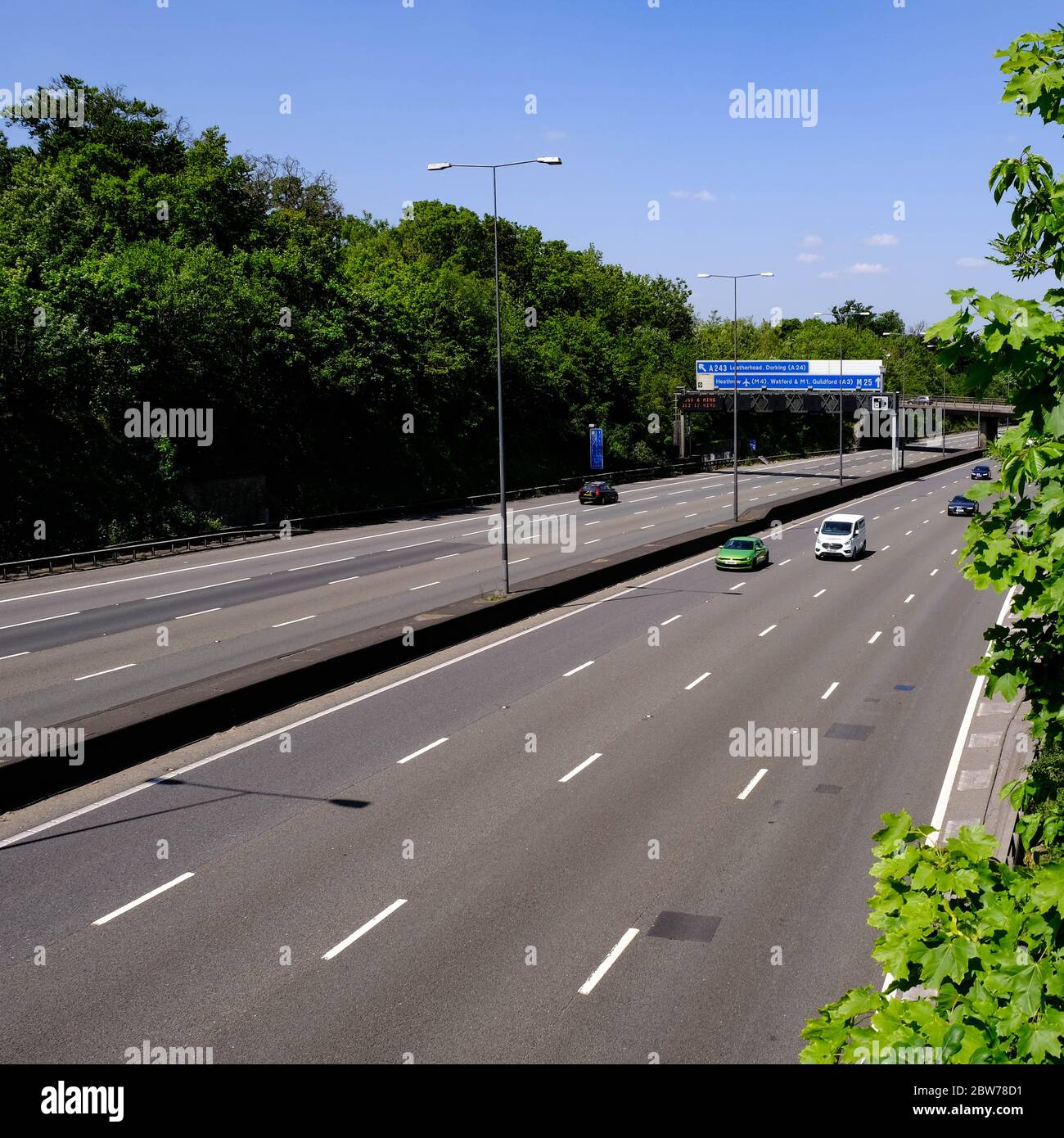 Traffic Travelling On The M25 London Orbital Motorway Near Leatherhead ...