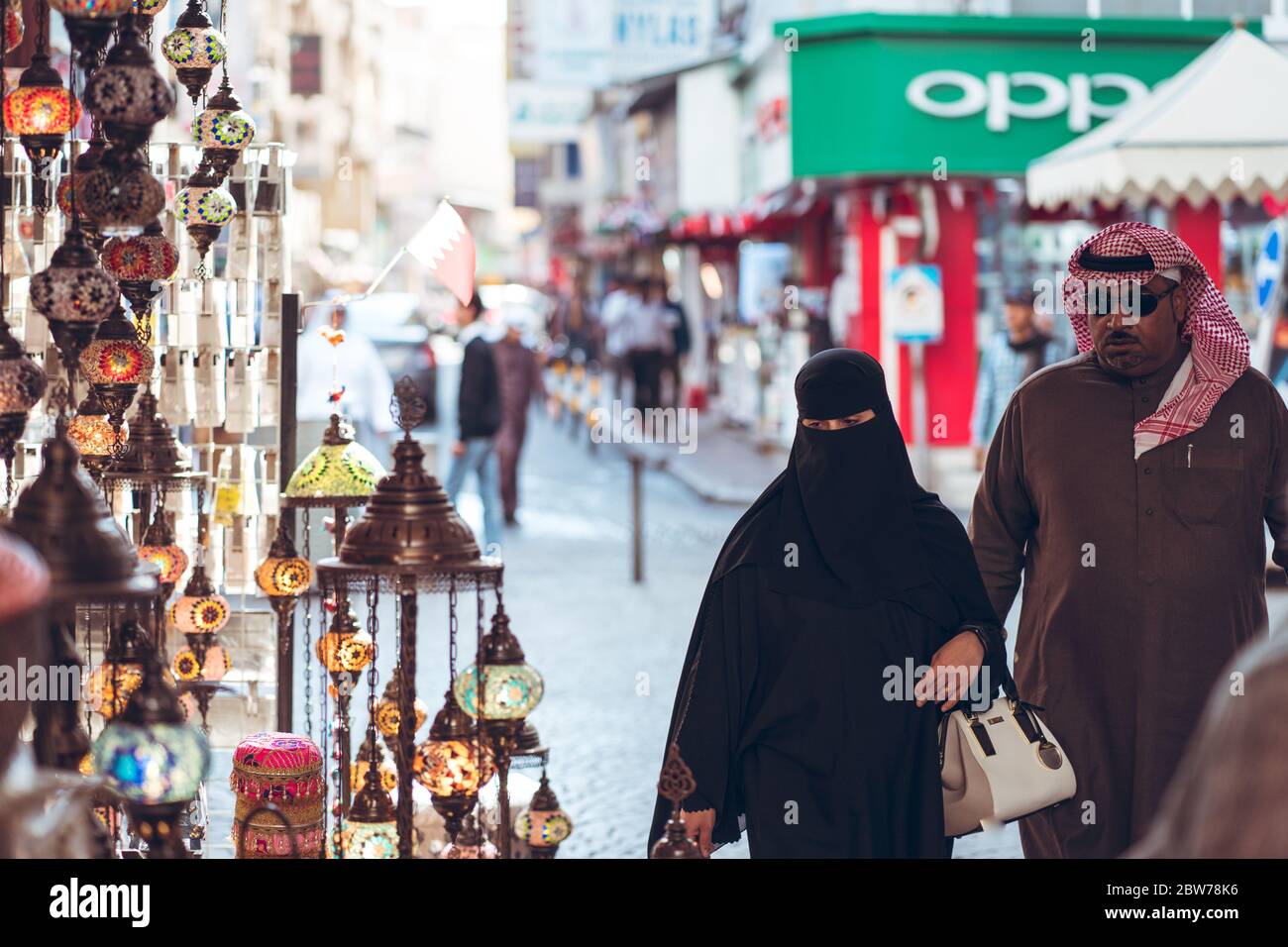 Bahrain city / Bahrain - January 15, 2020: Local Muslim people shopping ...
